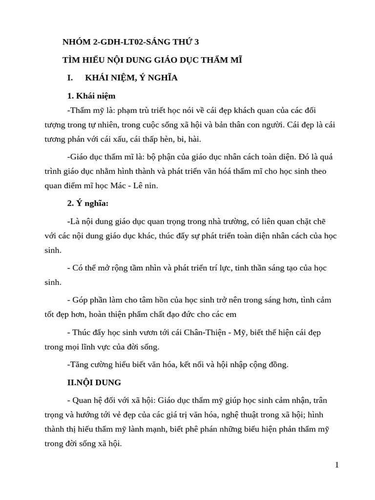 GIÁO DỤC THẨM MĨ NHÓM 2 GDH | PDF
