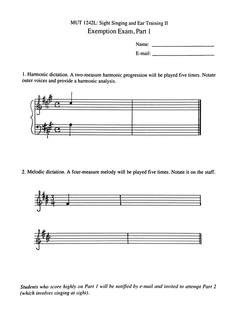 MUT 1242L Exemption Exam Part 1 Student Page | PDF