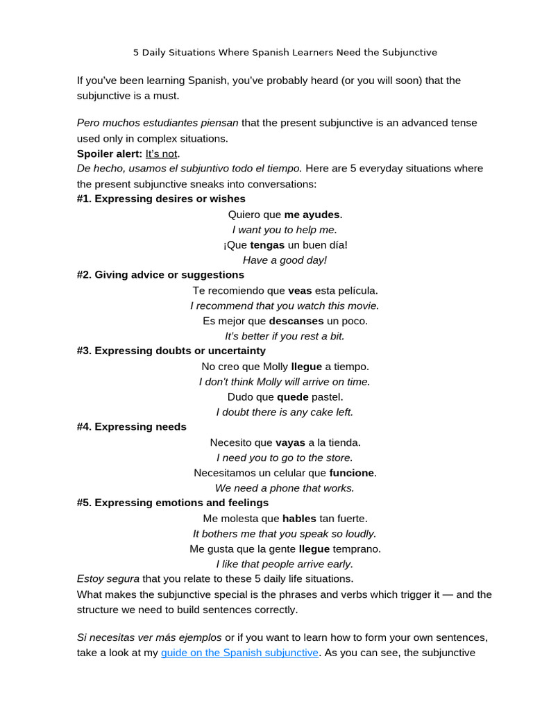 Daniela Sanches - 5 Daily Situations Where Spanish Learners Need The Subjunctive | PDF
