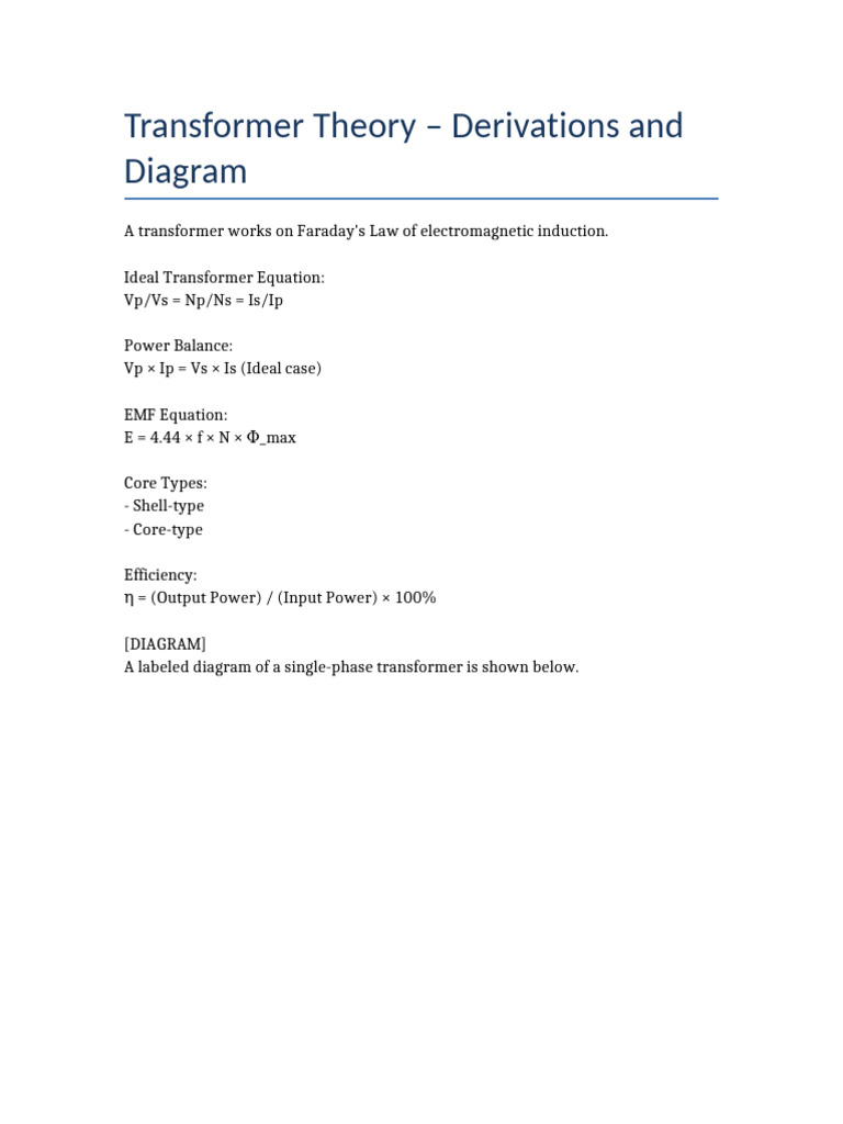 Transformer Theory - Derivations and Diagram | PDF