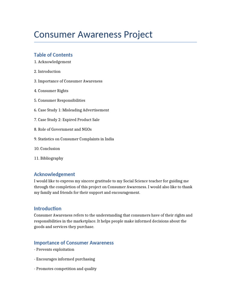 Consumer Awareness Project | PDF | Consumer Behaviour | Consumer Protection