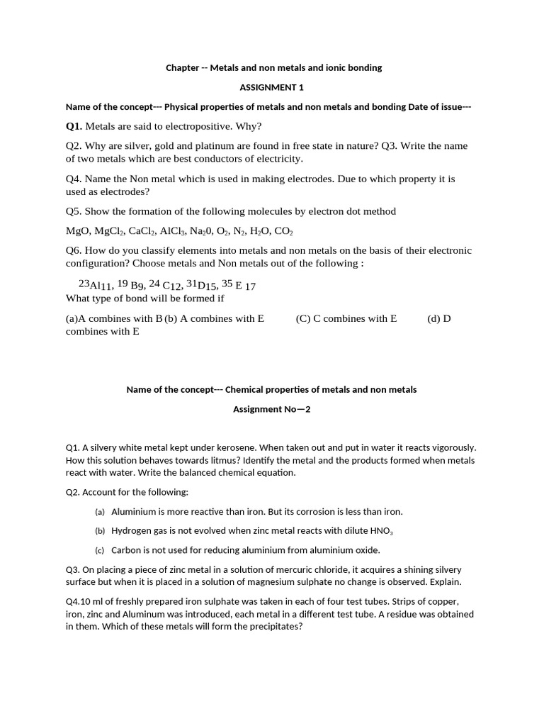 Assignment On Chapter 3 | PDF | Metals | Aluminium