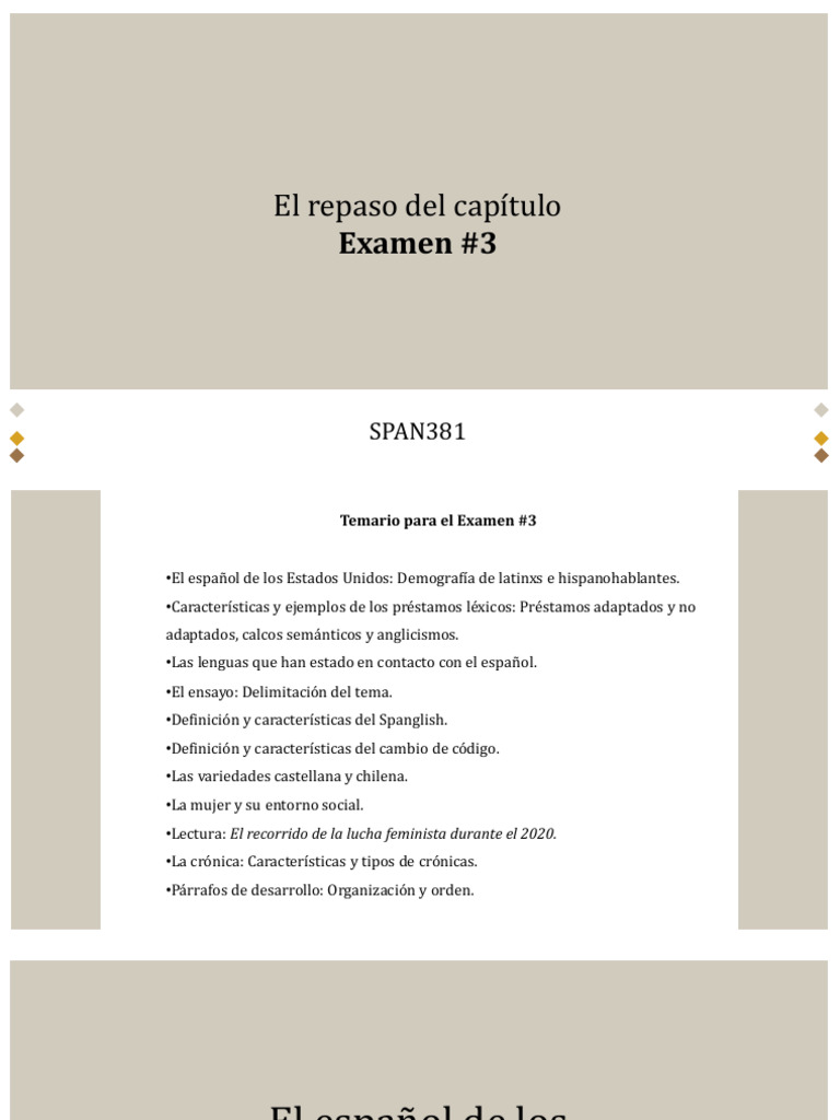 SPAN381 - Repaso para La Prueba 3 | PDF | Lengua española | Idioma en ...