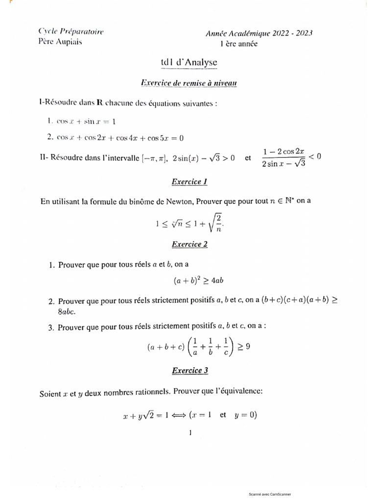 TD1 Analyse 2022-2023 | PDF