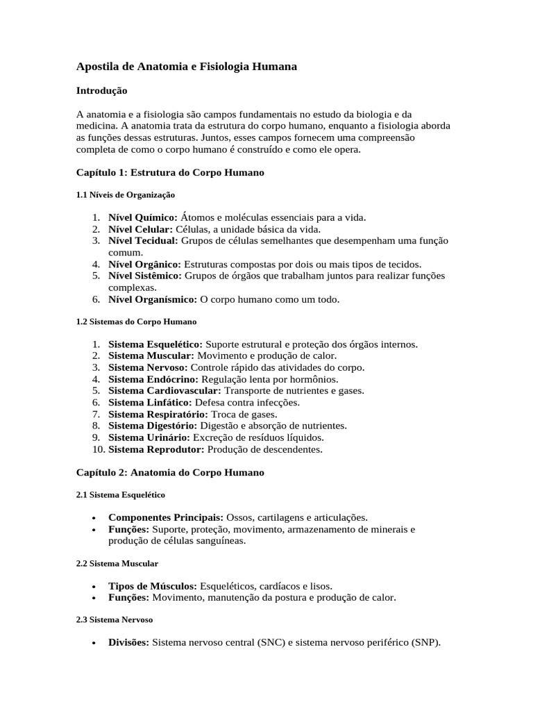 Apostila de Anatomia e Fisiologia Humana | PDF | Corpo humano | Anatomia