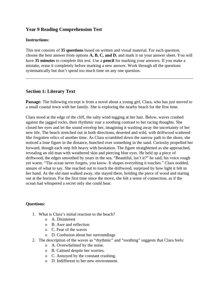 Year 9 Reading Comprehension Test | PDF | Coral Reef | Climate Change