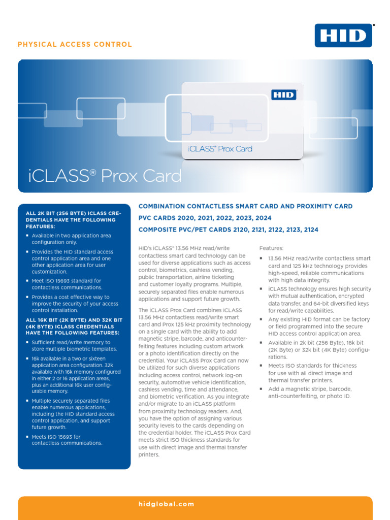 Pacs Iclass Prox Card en | PDF | Access Control | Smart Card