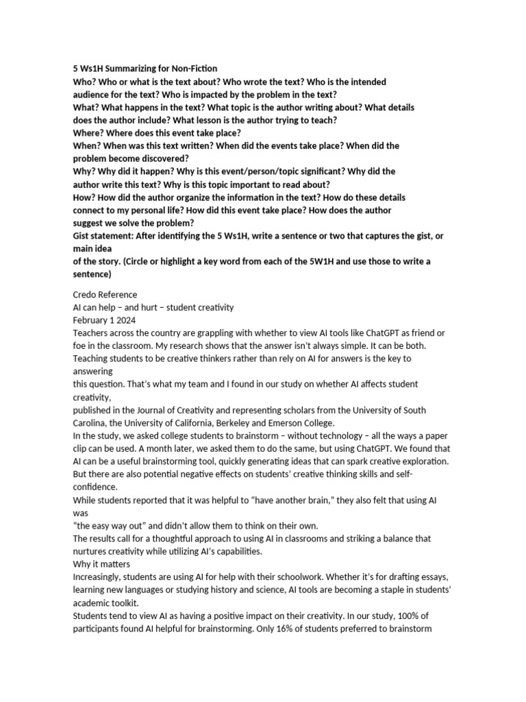 5 Ws1H Summarizing For Non | PDF | Artificial Intelligence ...
