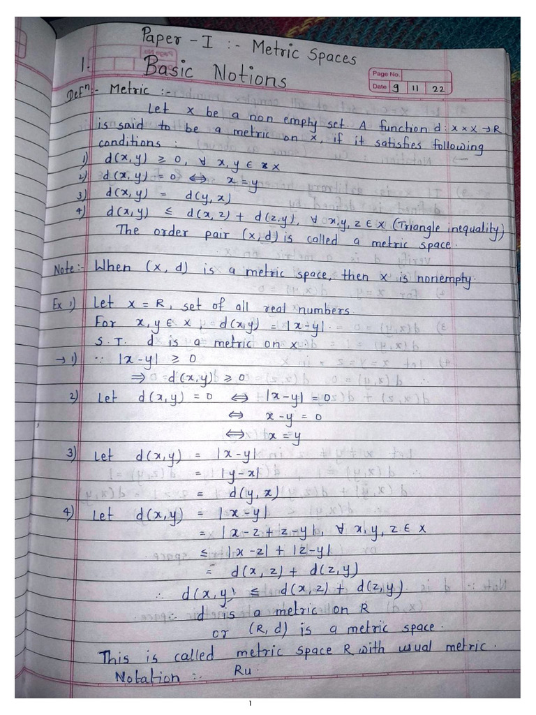 Metric Space Notes TYBSC | PDF