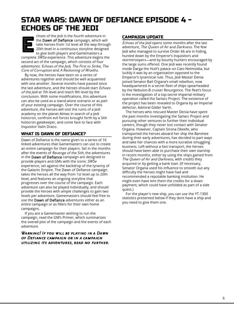 Dawn of Defiance - Chapter 4_ Echoes of the Jedi _ GM Binder | PDF ...