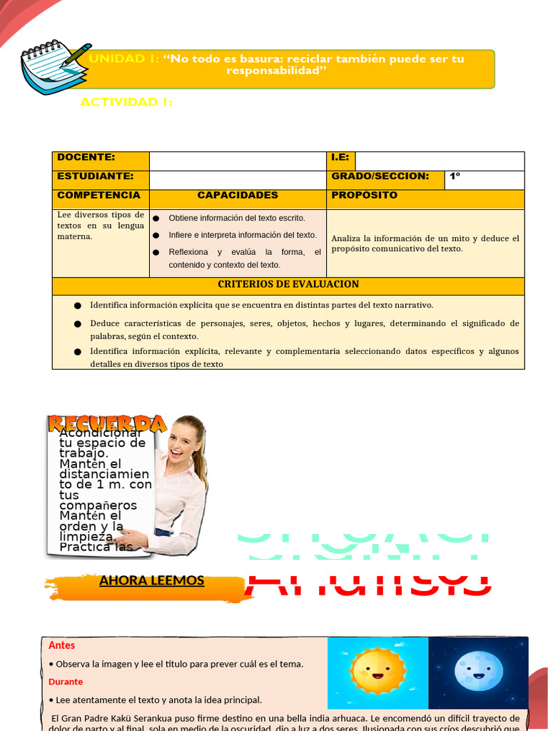 02. Ficha de actividad S1 (U1) (1° grado) - COMUNICACIÓN | PDF | Información