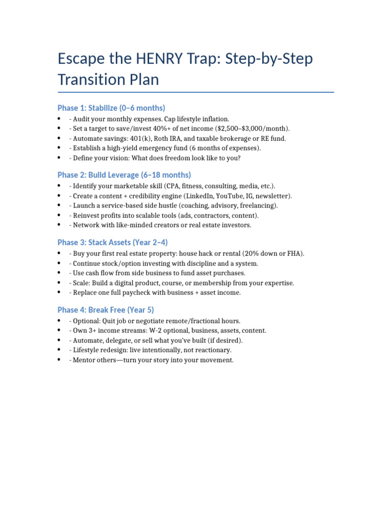 Escape The HENRY Trap Plan | PDF
