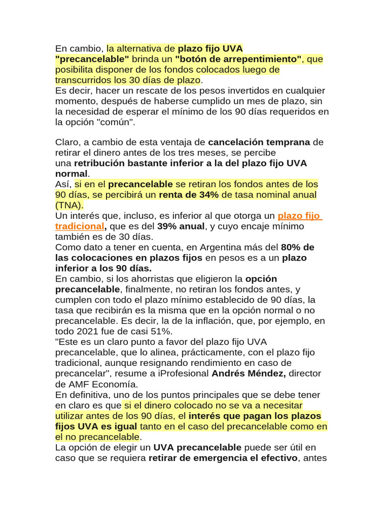Diferencias UVA y UVA Precancelable | PDF | Inflación | Economias