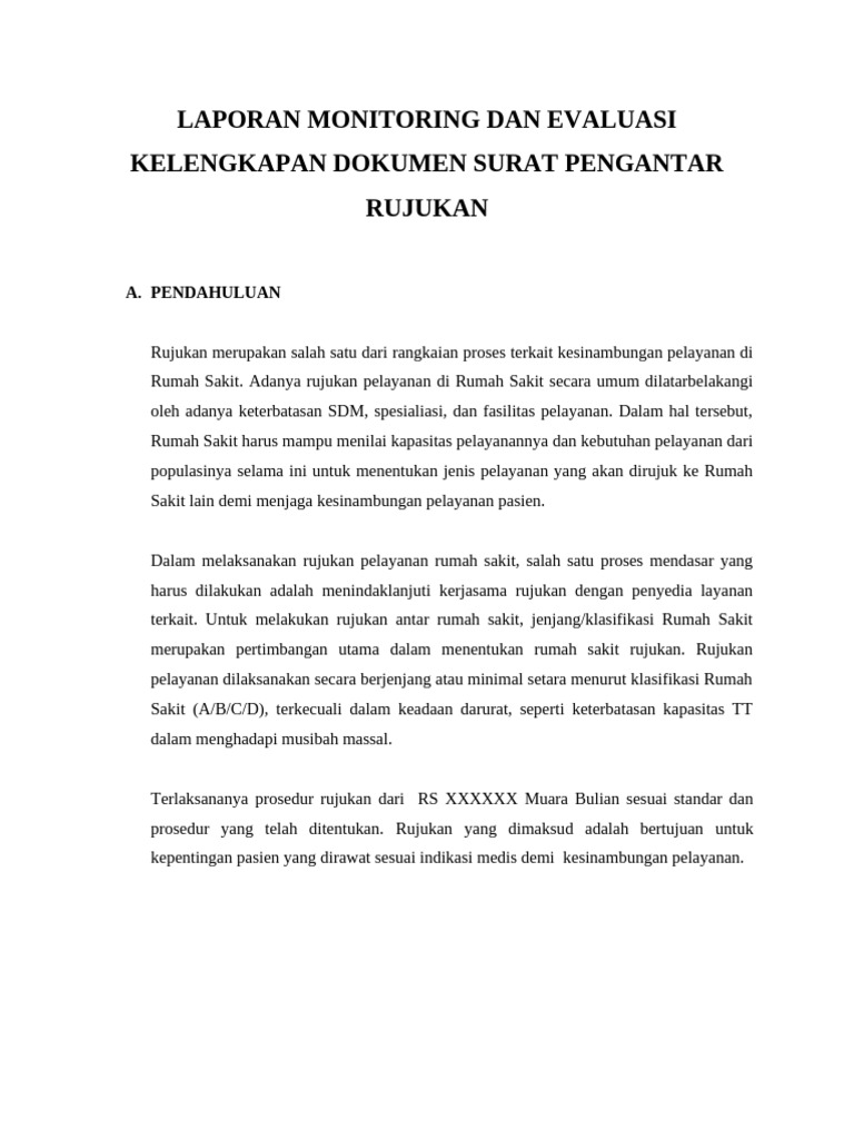 Laporan Monitoring Dan Evaluasi Rujukan Rs Hamba | PDF