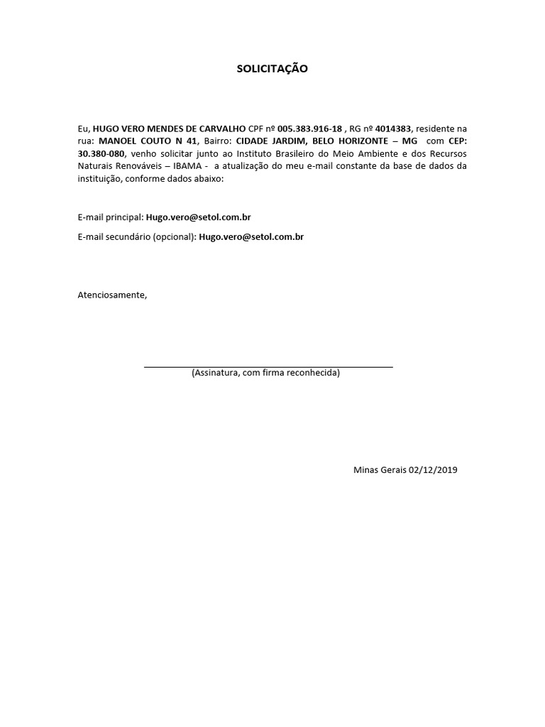 CTF.app - Solicitação Ibama Mudança de Email | PDF