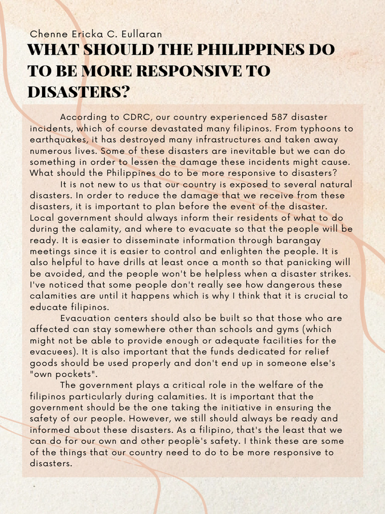 Eullaran - What Should The Philippines Do To Be Responsive To Disasters | PDF | Emergency ...