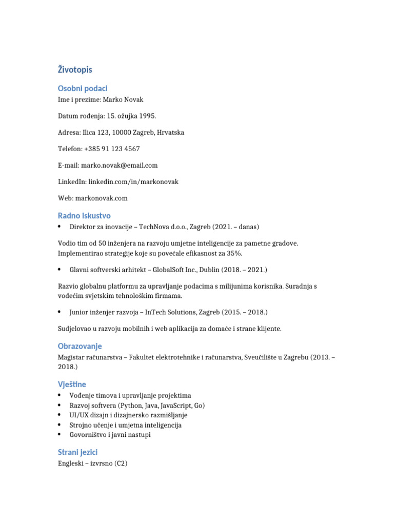 Zivotopis Marko Novak | PDF
