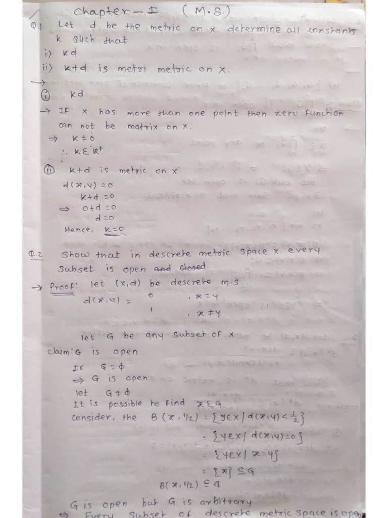 Metric Space Chapter 1 PYQ Ans | PDF