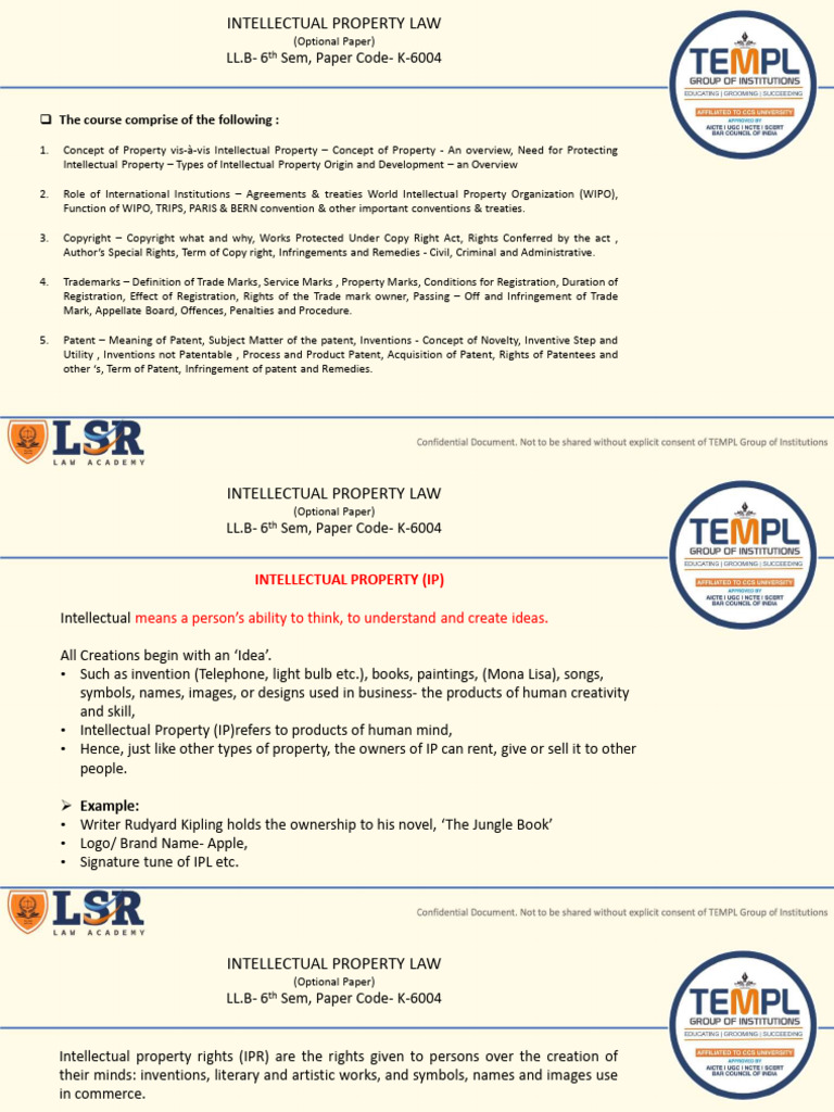 Intellectual Property Rights (IPR) For LL.B 6th Sem | PDF ...