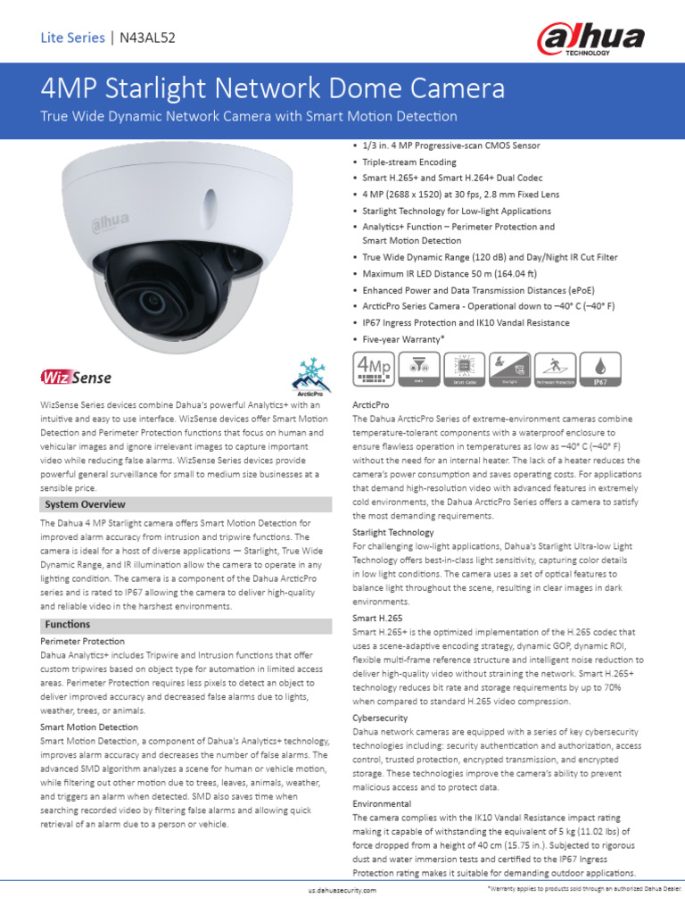 Datasheet 4MP Starlight SMD Fixed Lens Dome Network Camera Arctic ...
