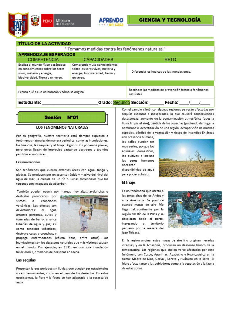 Actividad 1 (FENOMENOS NATURALES) | PDF | Inundar | Agua