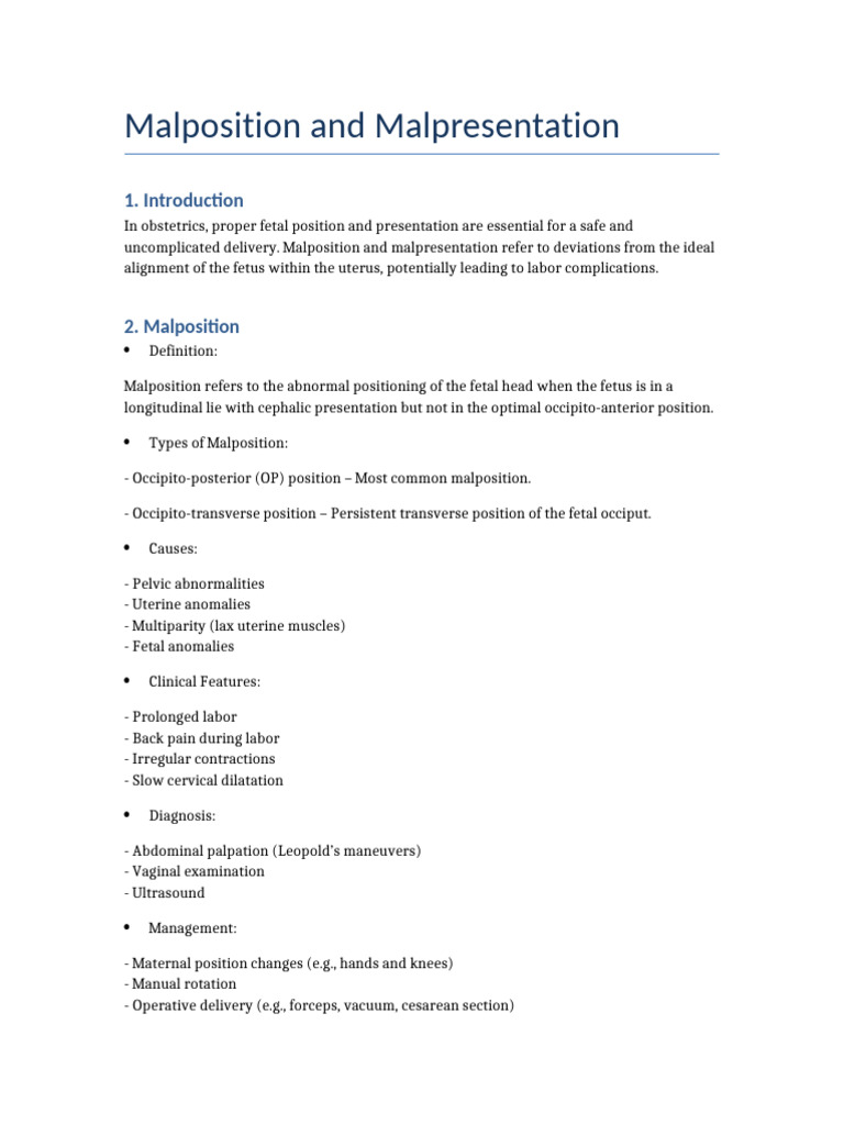 Malposition and Malpresentation (1) | PDF
