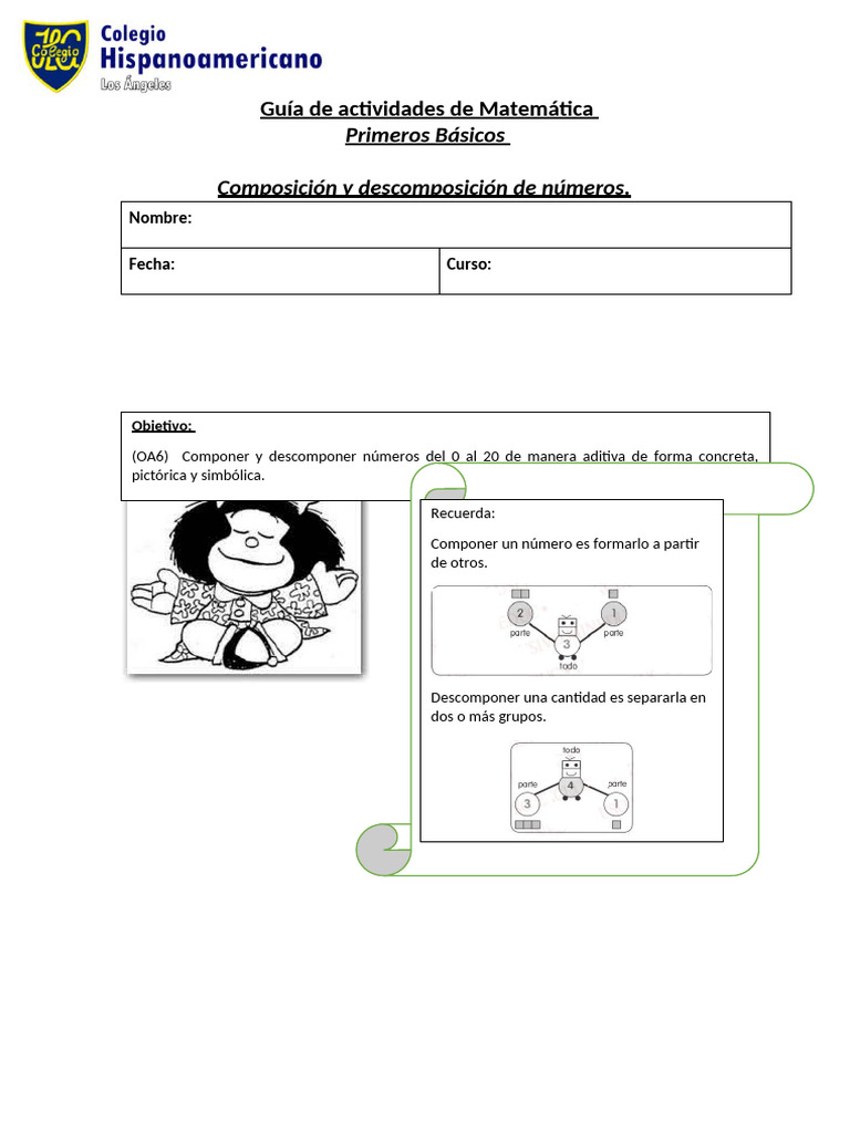 Guía Composición y Descomposicion de Numeros 0 Al 10 | PDF