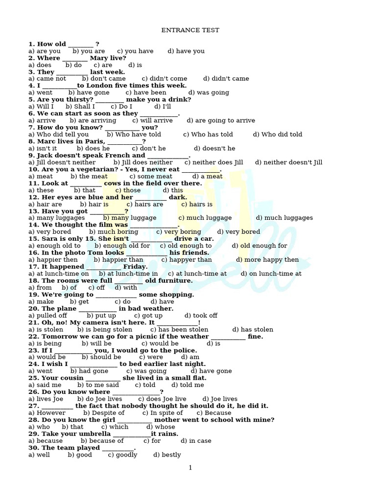Entrance Test | PDF