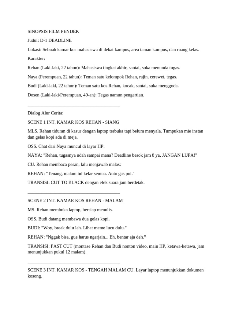 Sinopsis Film Pendek D-1 Deadline | PDF