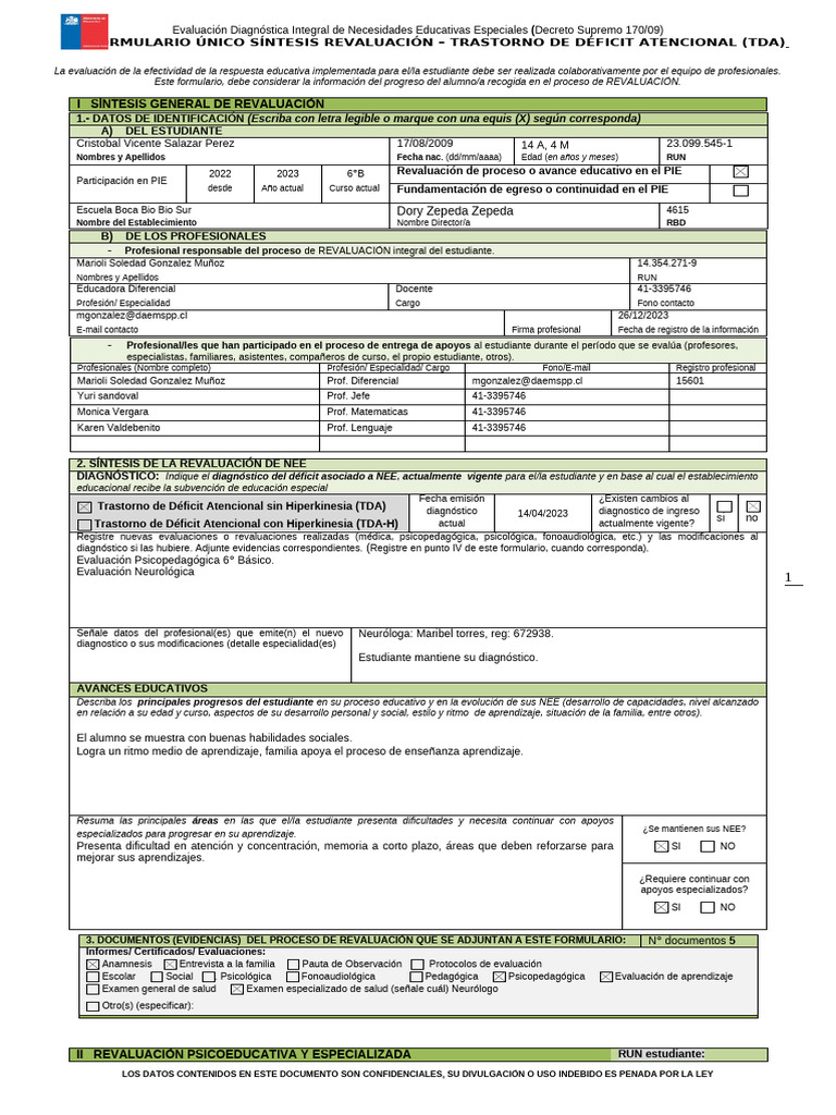 FU_REVALUACION_TDA_2023 CRISTOBAL SALAZAR | PDF | Aprendizaje | Evaluación
