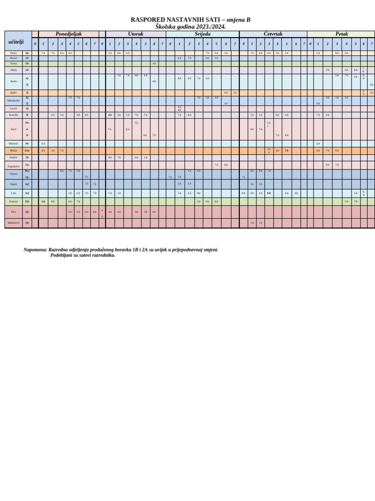 Raspored Smjena B, 2o23.2o24. | PDF