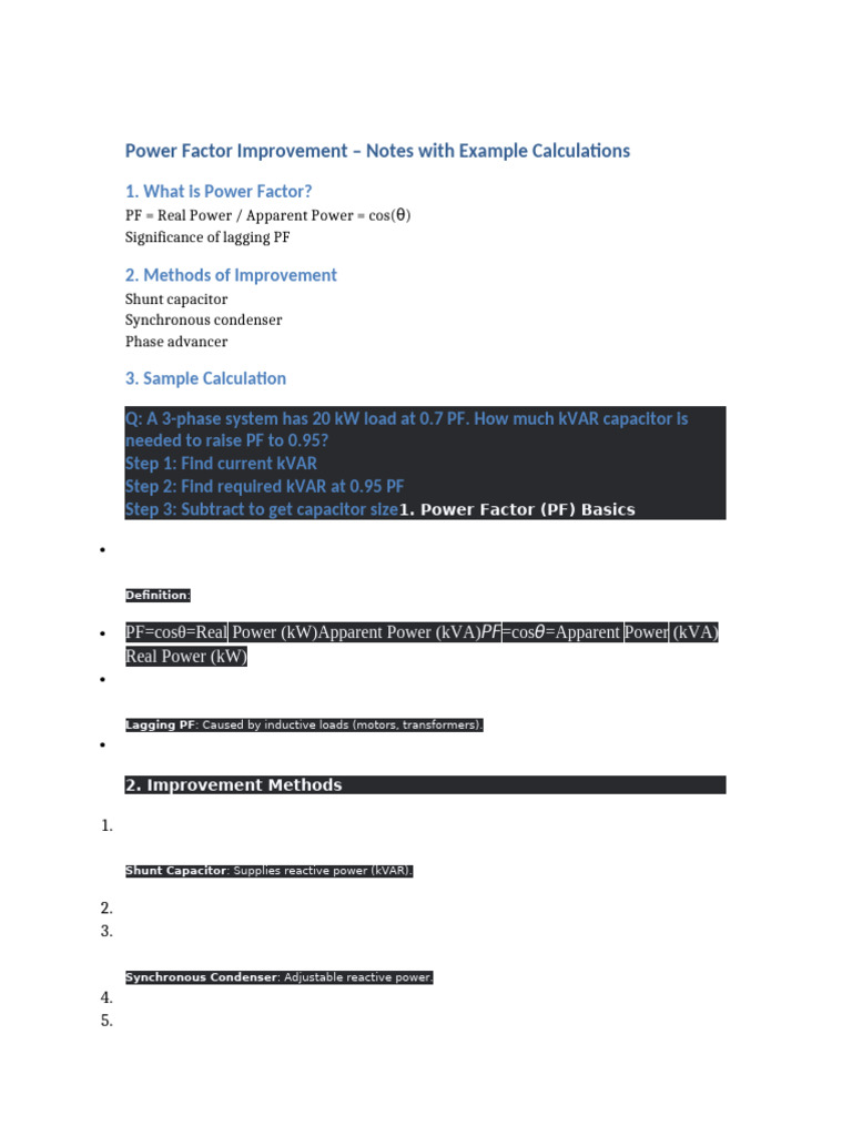 Power Factor Improvement Guide | PDF | Ac Power | Power (Physics)