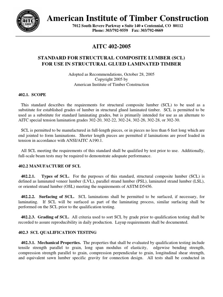 American Institute of Timber Construction: AITC 402-2005 | PDF | Lumber ...
