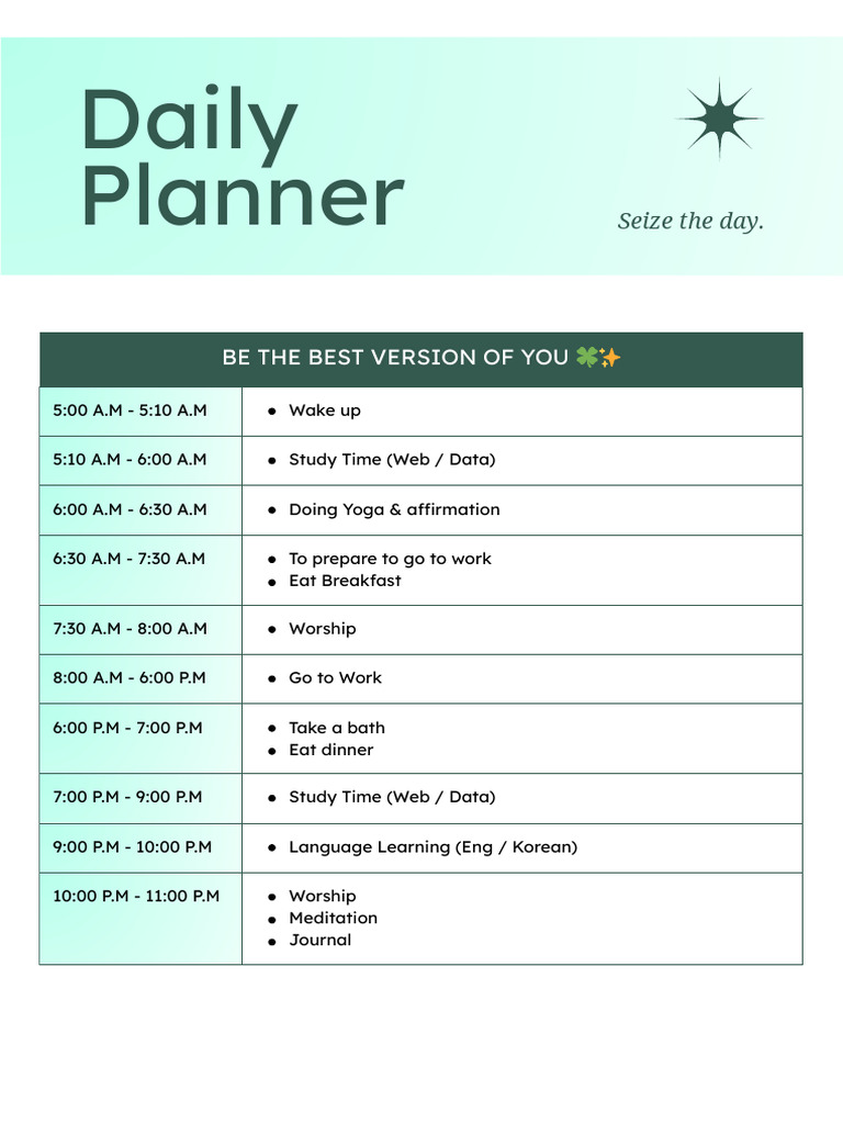 Work Schedule Planner Doc in Teal Dark Green Black and White Style | PDF