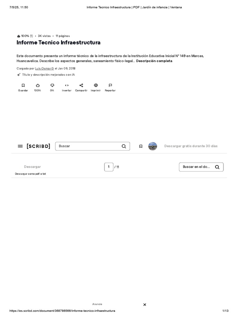 Informe Tecnico Infraestructura - PDF - Jardín de Infancia - Ventana | PDF