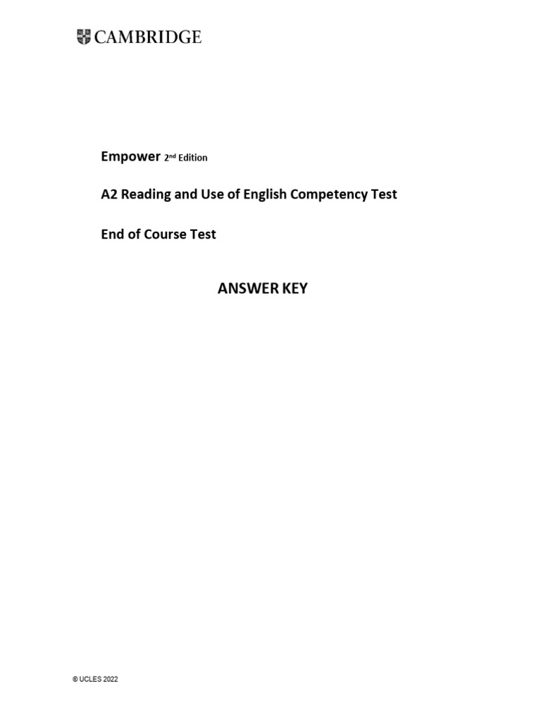 End of Course Competency Reading Test Answer Key | PDF