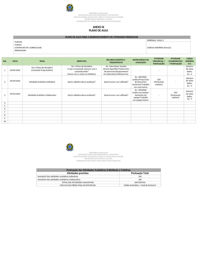 Anexo III - Modelo de Plano de Aula | PDF | Desenvolvimento profissional | Pedagogia