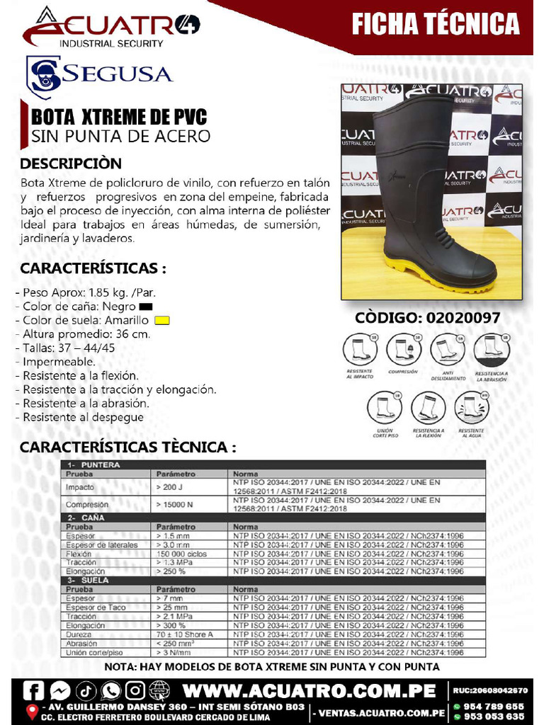Ficha Tecnica de La Botas de Jebe Negra Xtreme Segusa | PDF
