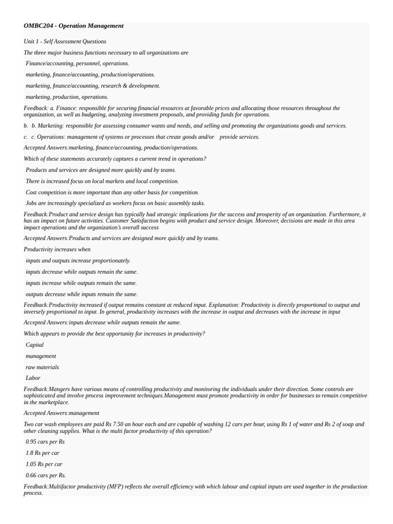 OMBC204 - Operation Management | PDF | Inventory | Economies