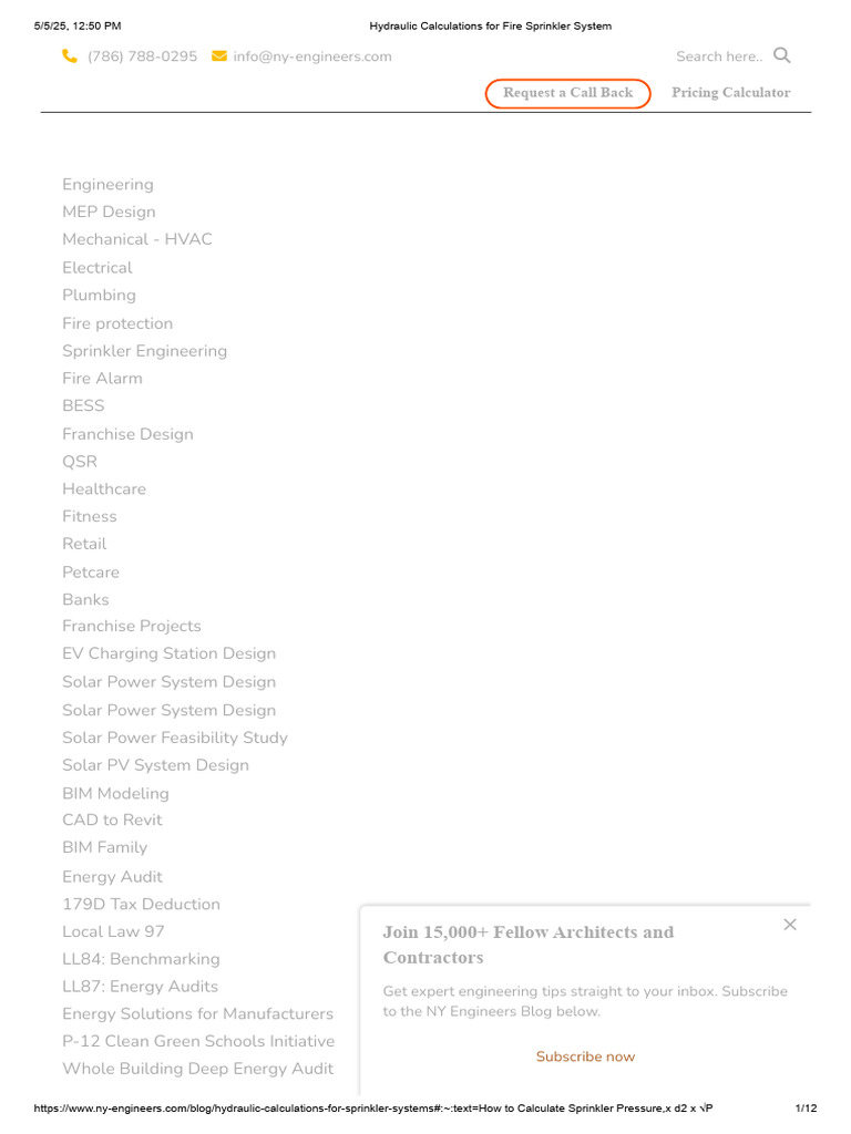 Hydraulic Calculations for Fire Sprinkler System | PDF | Fire Sprinkler ...
