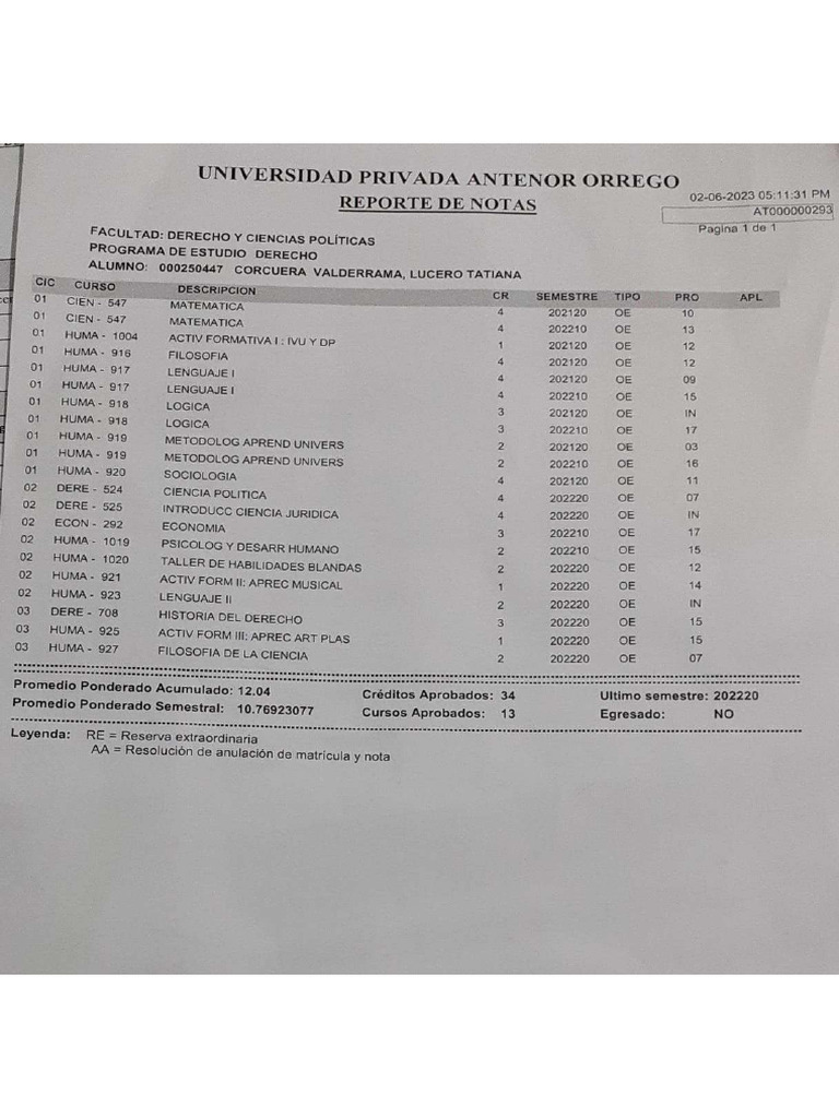 Reporte de Notas | PDF