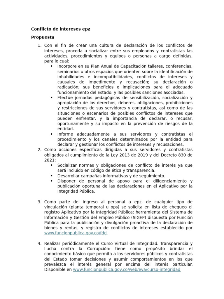 Gestión de Conflictos de Intereses en EPZ | PDF