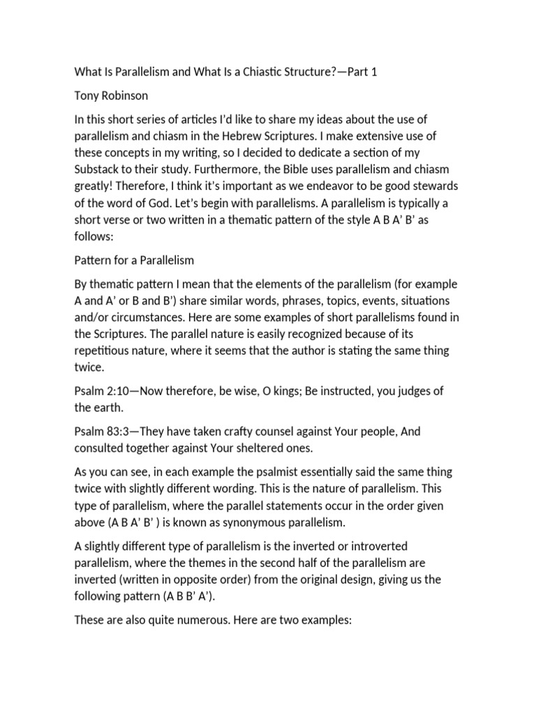 What Is Parallelism and What Is A Chiastic Structure | PDF | Bible | Psalms