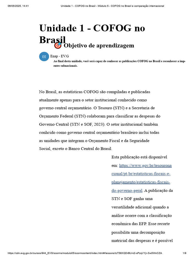 Unidade 1 - COFOG No Brasil - Módulo 5 - COFOG No Brasil e Comparação ...