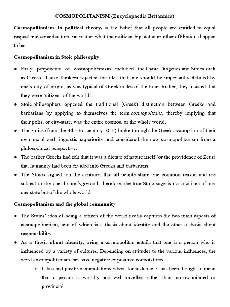 Reading - Cosmopolitanism | PDF | Cosmopolitanism | Citizenship
