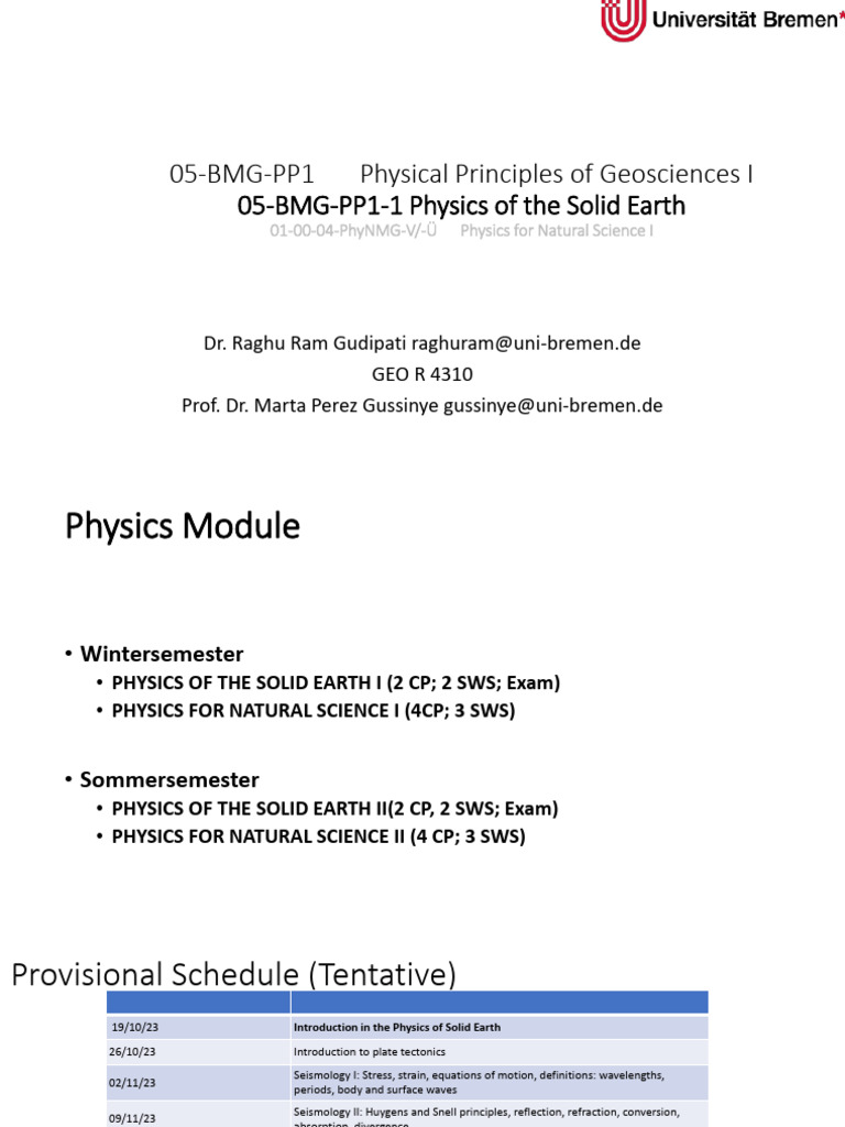 Physicsof Earth Course L1 | PDF | Geophysics | Seismology