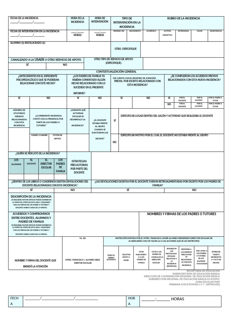 Formato Bitácora Incidencias 100 | PDF