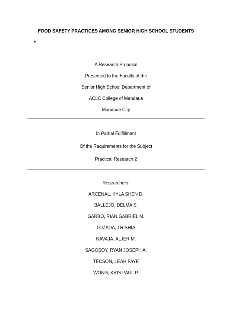 Group 1 - Food Safety Practices Among Senior High School Students | PDF ...