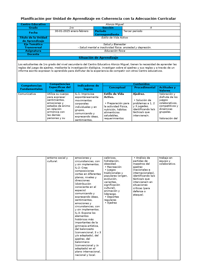 Planificaci N | PDF | Ajedrez | Aprendizaje