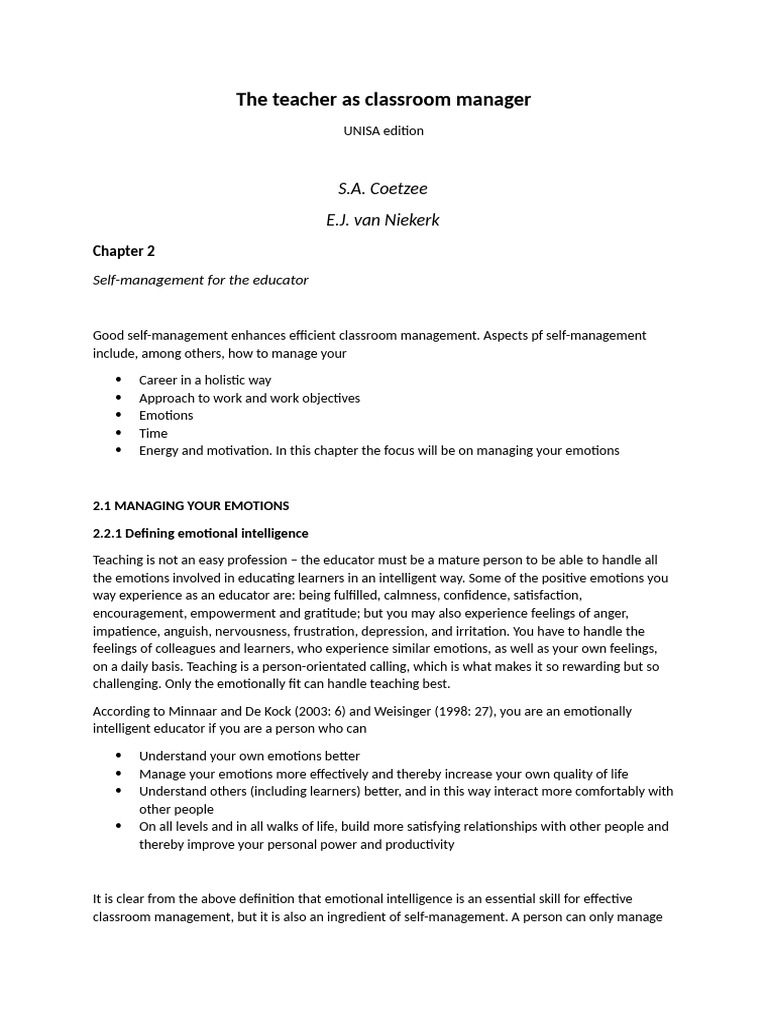 The Teacher As Classroom Manager - Chapter 2 | PDF | Anger | Teachers